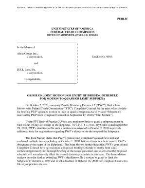 Fillable Online Administrative Law Judge's Order on Joint Motion for Entry of Briefing Schedule ...