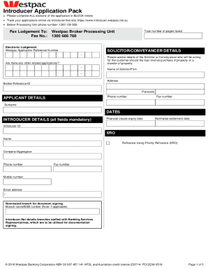 Fillable Online Introducer Application Pack - Westpac Equipment Finance ...