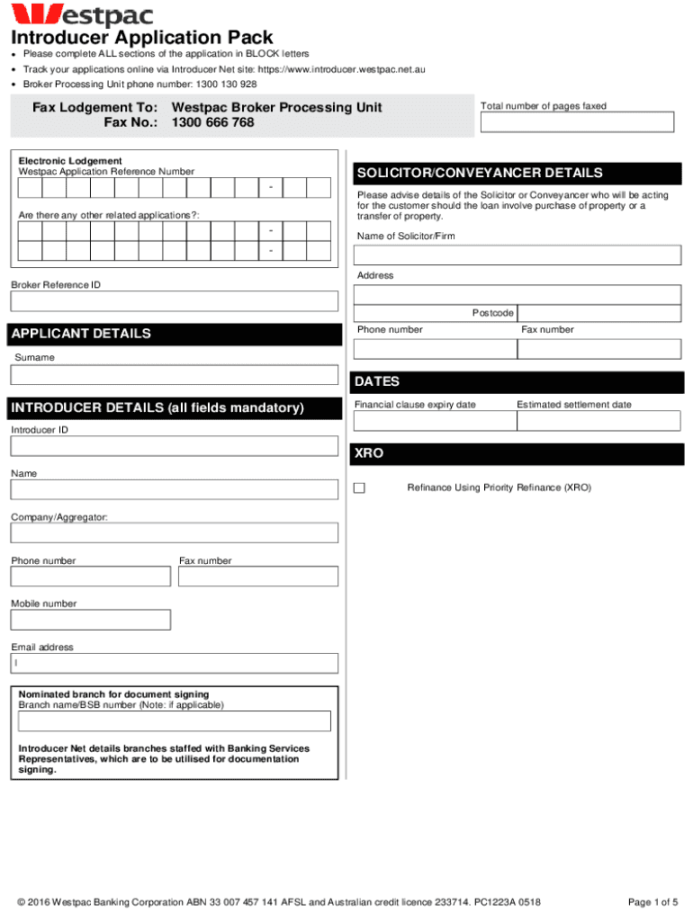 Fillable Online Introducer Application Pack - Westpac Equipment Finance ... Fax Email Print ...