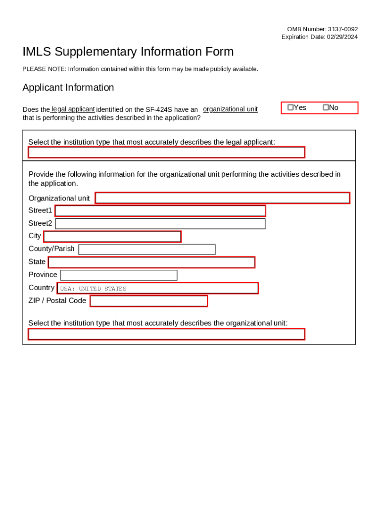 Fillable Online apply07 grants IMLS Supplementary Information Form Fax Email Print - pdfFiller