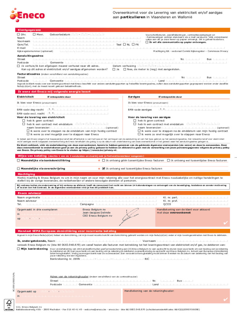 Fillable Online Contract (pdf) - Eneco Fax Email Print - pdfFiller
