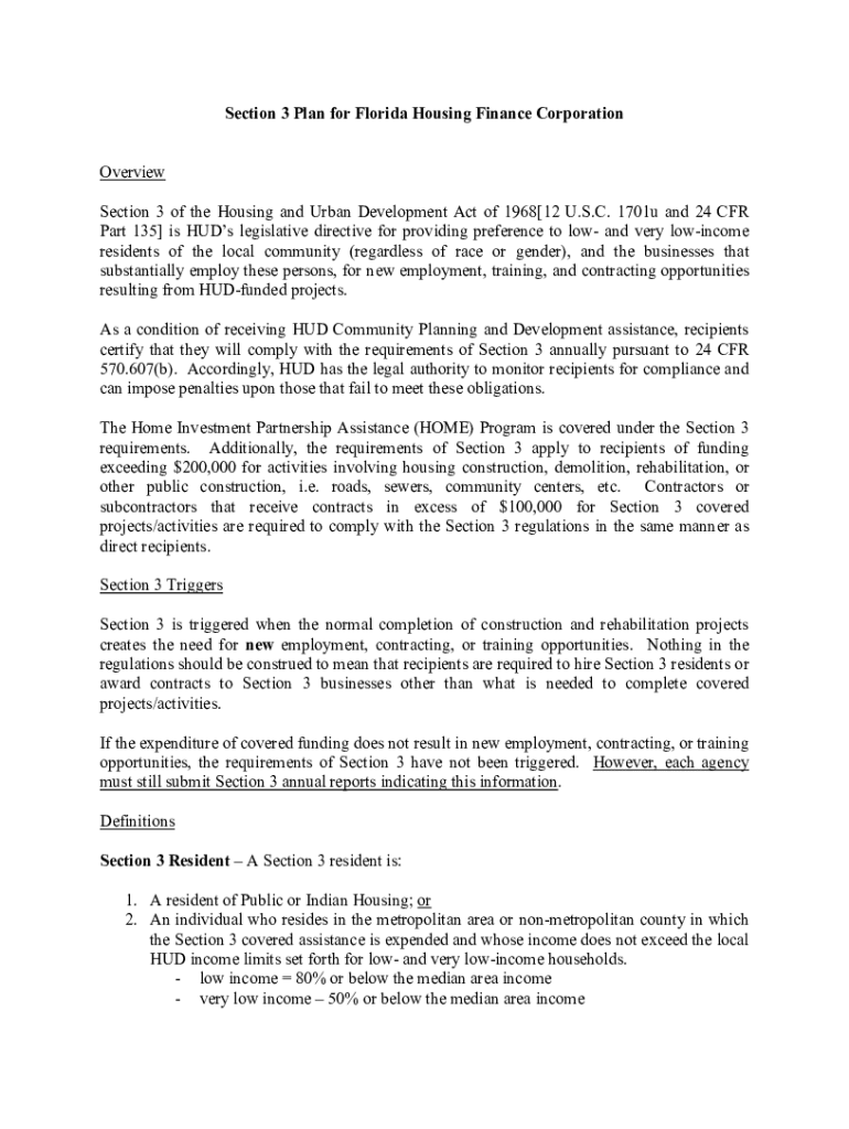 Fillable Online Section 3 Plan for Florida Housing Finance Corporation ...