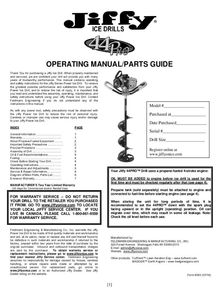 Fillable Online Fillable Online Jiffy PRO4 Power Ice Drill OPERATING ...