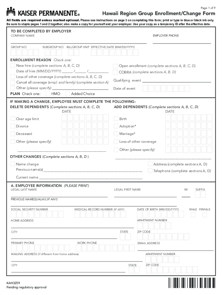 Fillable Online Hawaii Region Group Enrollment/Change Form - BYU Fax Email Print - pdfFiller
