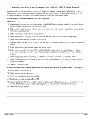 Fillable Online Fill - Applicant Instructions for Completing Form HHS ...
