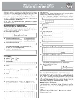 Fillable Online PDF NSW Companion Animal Register - Permanent ...