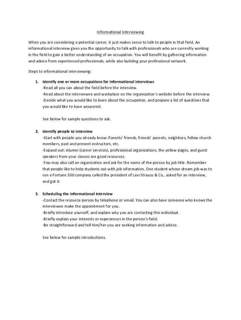 Fillable Online Informational Interviewing.docx Fax Email Print - pdfFiller