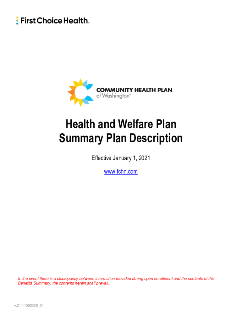 Fillable Online Health and Welfare Plan Summary Plan Description ...