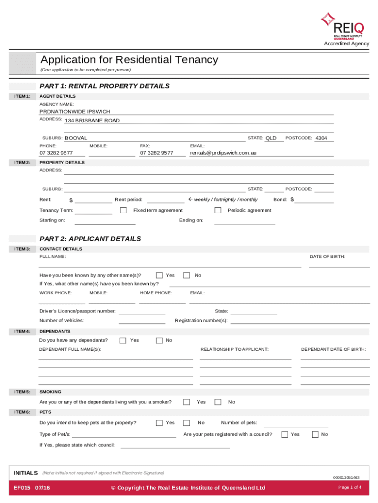 Fillable Online TENANCY-APPLICATION-FORM-One-Agency.pdf Fax Email Print ...