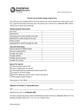 Fillable Online Primary care provider change request form Fax Email ...