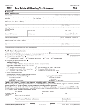 Fillable Online 2012 Form 593 - Real Estate Withholding Tax Statement ...