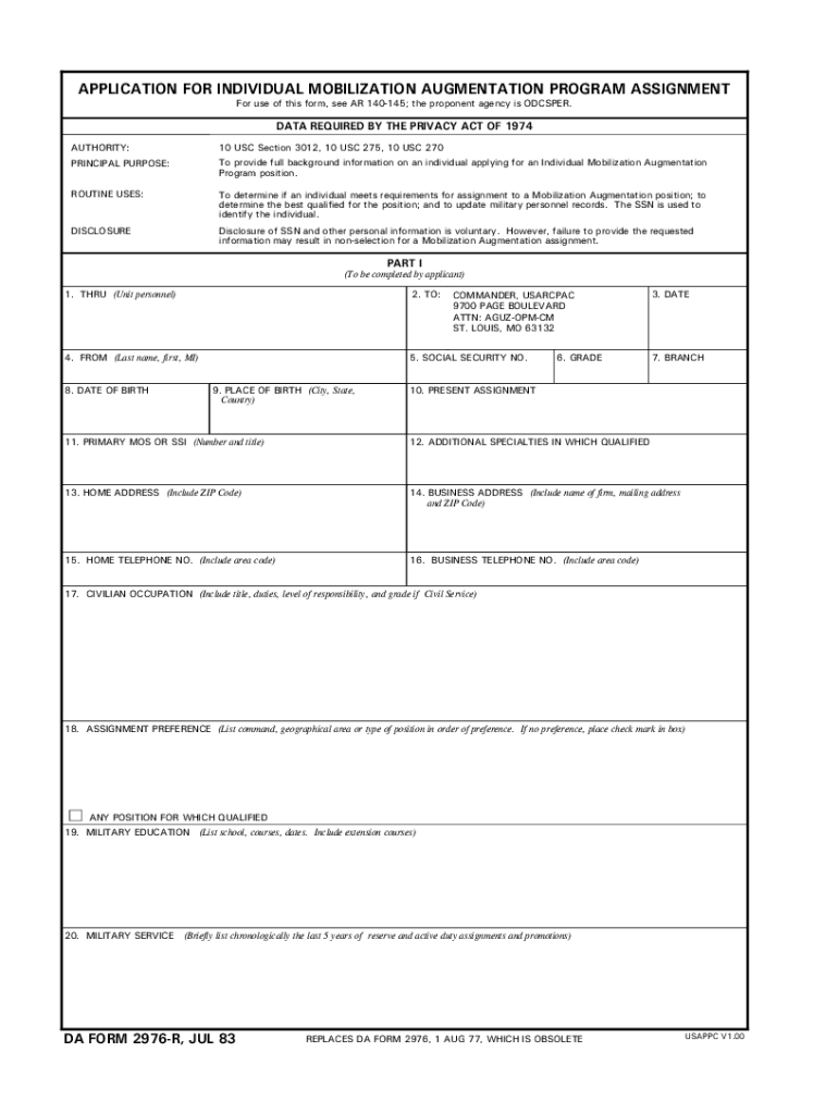 Fillable Online www.armyreal.comformspdfAPPLICATION FOR INDIVIDUAL ...