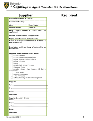 DOC Biohazardous Agent Transfer Notification Doc Template | pdfFiller