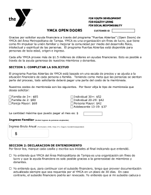 Fillable Online APLICACIN DE YMCA OPEN DOORS CUSTOMER ID Fax Email Print - pdfFiller