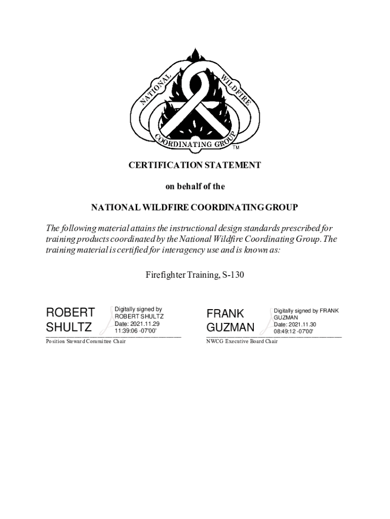 Fillable Online S-130 Certification Sheet. S-130 Certification Sheet ...