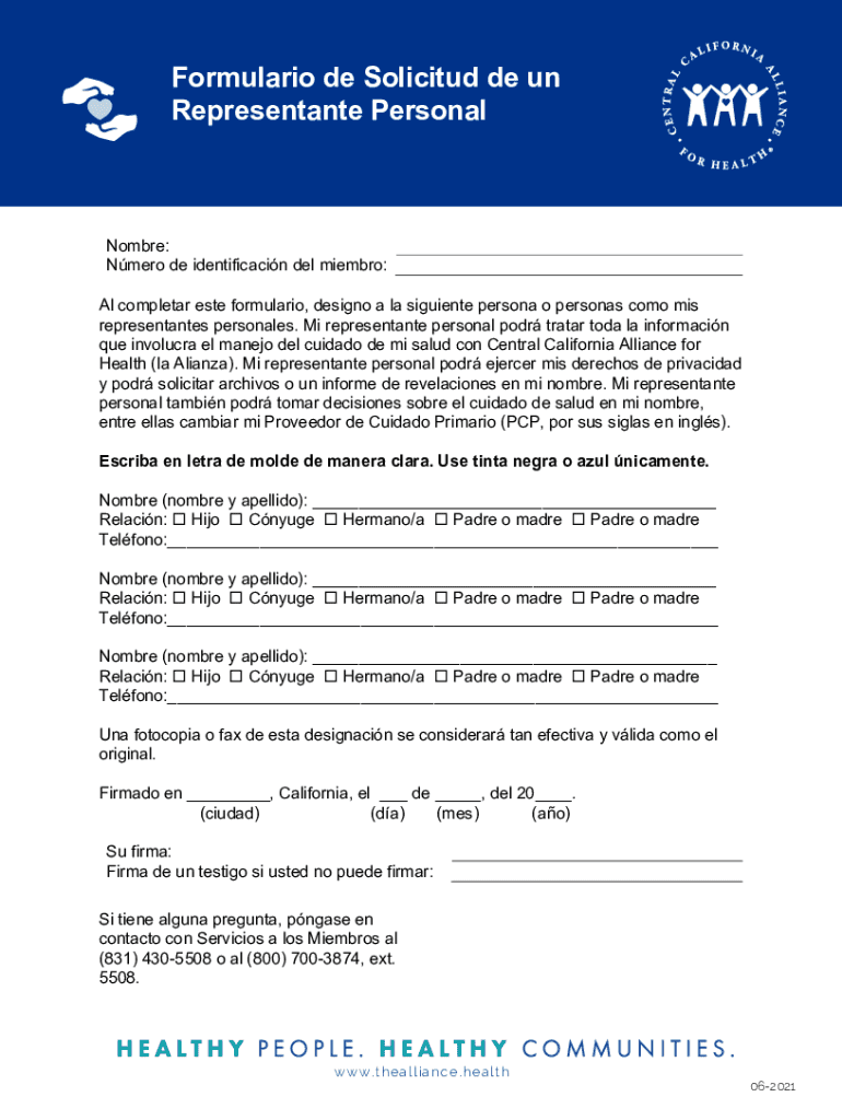 Fillable Online Formulario de designacin de un Representante Autorizado ...