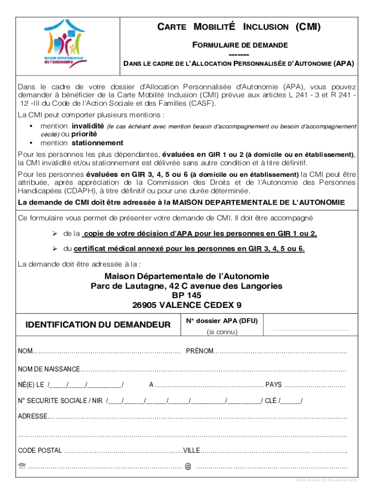Fillable Online carte mobilit inclusion (cmi) - formulaire de demande ...