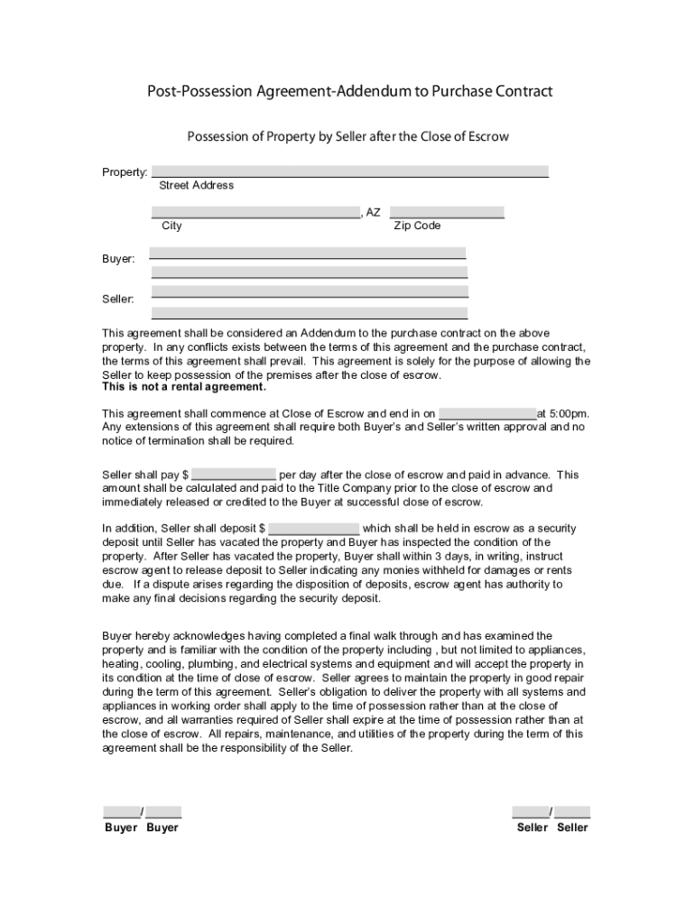Fillable Online www.azpremierrealtors.com xSites AgentsPost-Possession ...