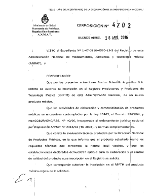 Fillable Online Disposicin 4702 - 16. BOSTON SCIENTIFIC ARGENTINA - PM ...