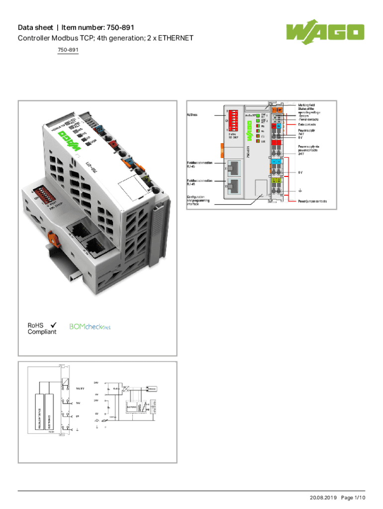 Fillable Online Data sheet Item number: 750-891 Controller Modbus TCP ...