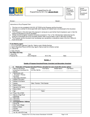 Fillable Online Proposal Form No. 441 Proposal Form for LIC's New ...