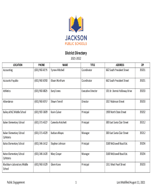 Fillable Online Fillable Online District Directory - Jackson Public ... Fax Email Print - pdfFiller