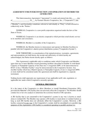 Fillable Online AGREEMENT FOR INTERCONNECTION AND OPERATION OF ...