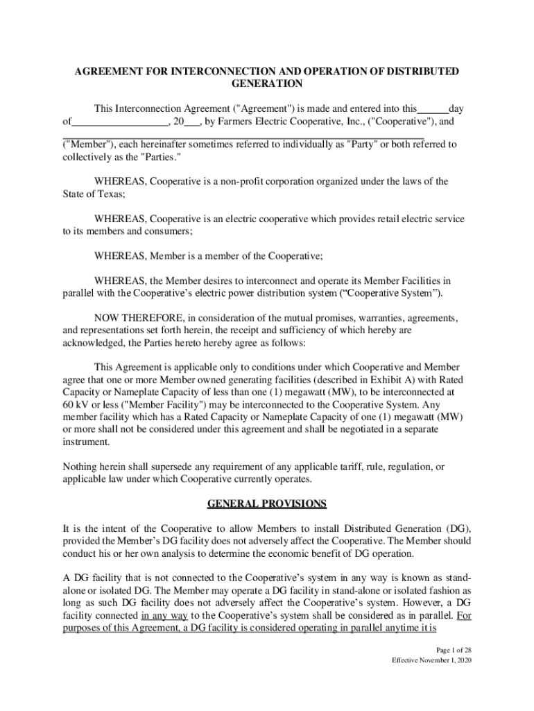 Fillable Online AGREEMENT FOR INTERCONNECTION AND OPERATION OF ...