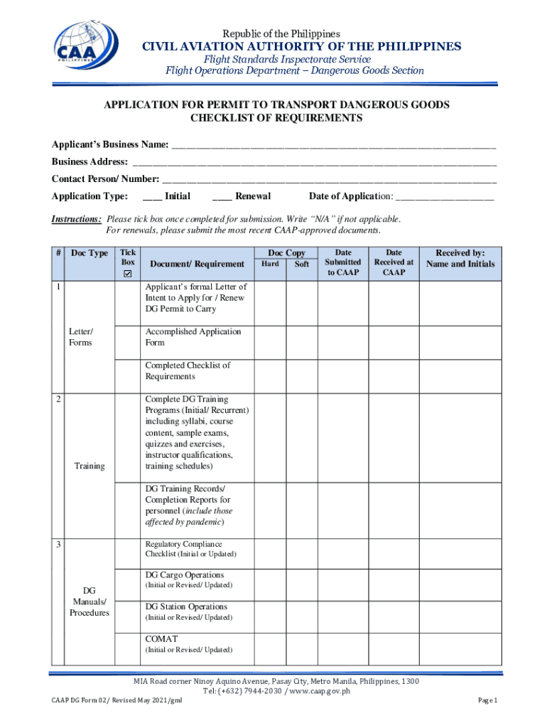 Fillable Online caap gov Dangerous Goods Section - Civil Aviation ...