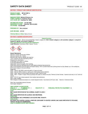 Fillable Online material safety data sheet section 1. product and ...