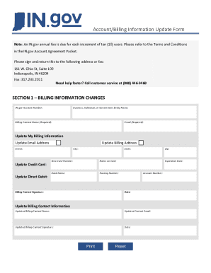 Fillable Online Account/Billing Information Update Form - IN.govThe ...