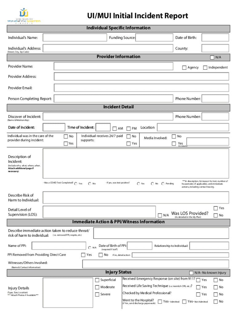 Fillable Online UI/MUI Initial Incident Report - Home - Hamilton County ...