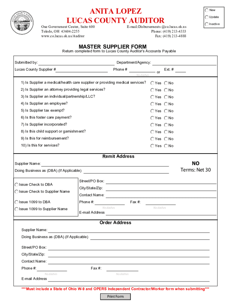 Fillable Online PDF ANITA LOPEZ LUCAS COUNTY AUDITOR Fax Email Print ...