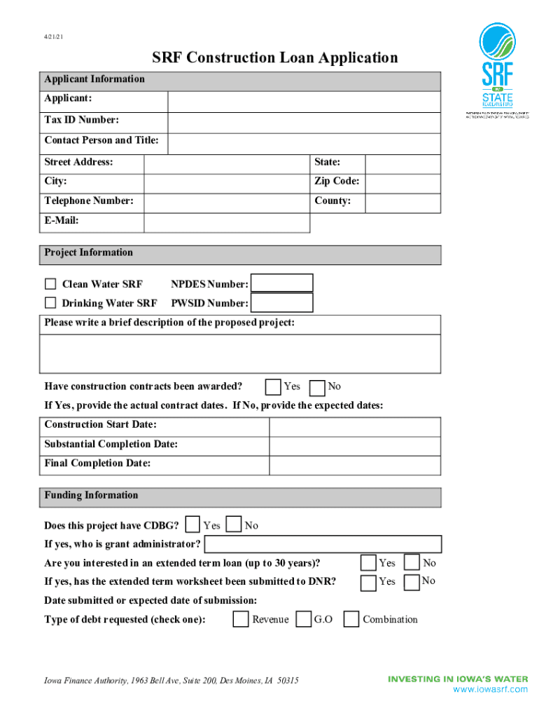 Fillable Online SRF Construction Loan Application Fax Email Print - pdfFiller