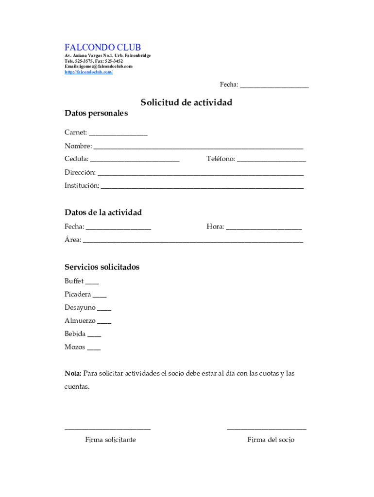 Fillable Online FALCONDO CLUB Solicitud de actividad Fax Email Print ...