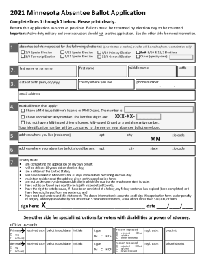 Fillable Online 2021 Minnesota Regular Absentee Ballot Application Fax ...