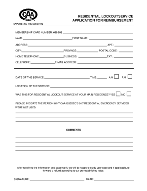 Fillable Online RESIDENTIAL LOCKOUT SERVICE APPLICATION FOR ...