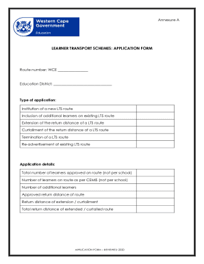 Fillable Online LEARNER TRANSPORT SCHEMES: APPLICATION FORM Fax Email ...
