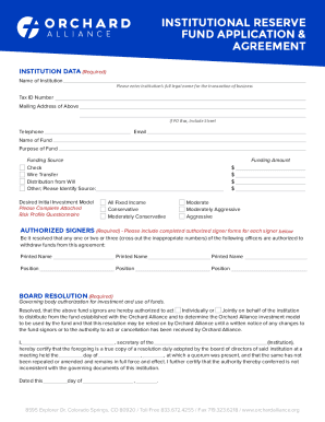 Fillable Online INSTITUTIONAL RESERVE FUND APPLICATION & AGREEMENT Fax ...