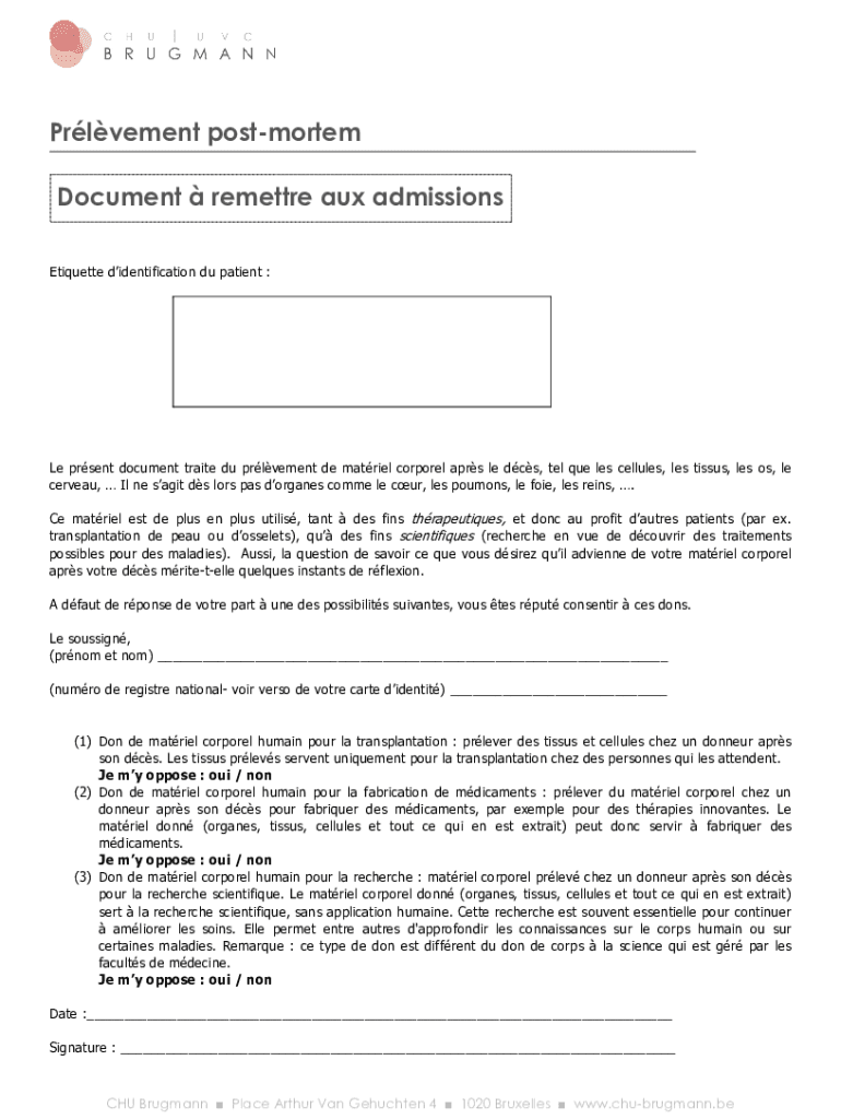 Fillable Online Prlvement post-mortem Document remettre aux admissions ...