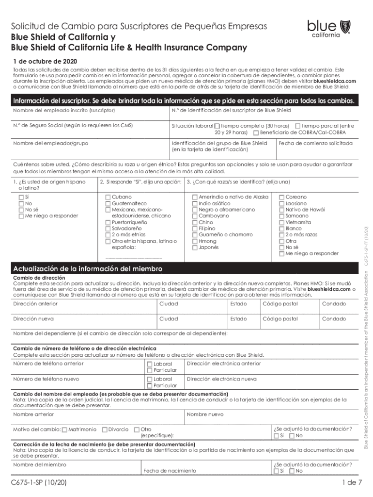 Fillable Online PDF Subscriber Change Request Blue Shield of California ...