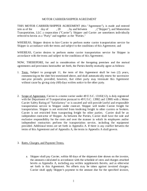 Shipper Agreement Sample ContractsLaw Insider Doc Template | pdfFiller