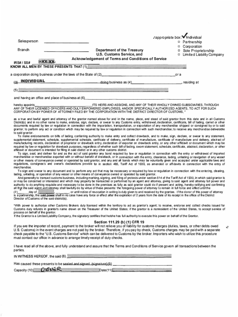 Fillable Online Validating the Power of Attorney - US Customs and ...