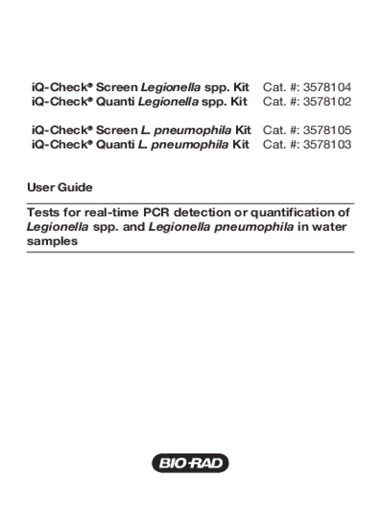 Fillable Online iQ-Check Screen Legionella spp. Kit Cat. - Bio-Rad Fax ...