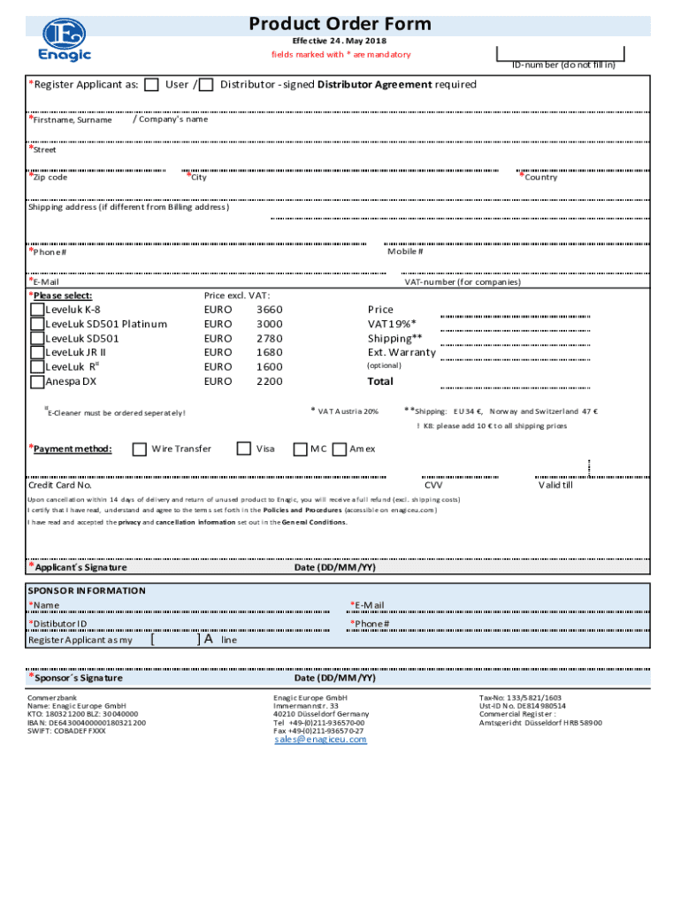 Fillable Online Product Order Form with E-Payment - Enagic EU Fax Email ...