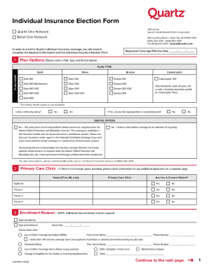 Fillable Online Individual Insurance Election Form - Quartz Benefits ...