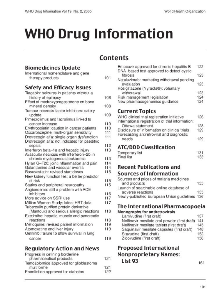 Fillable Online WHO Drug Information - WHO World Health Organization ...