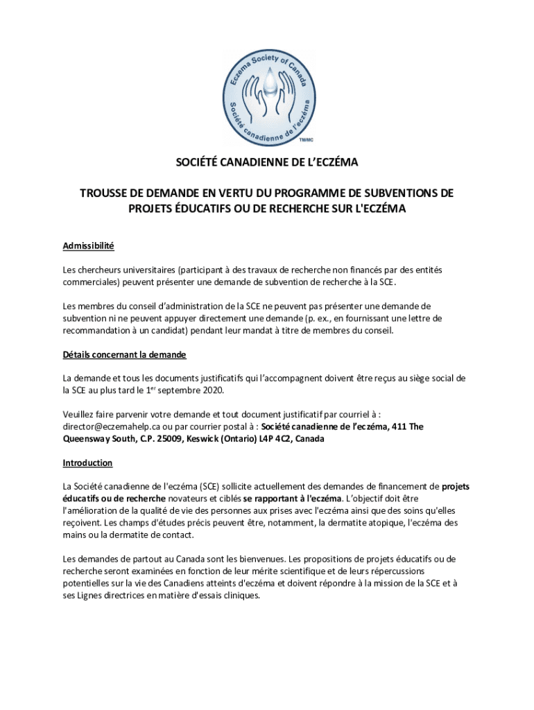 Fillable Online Fillable Online eczemahelp Demande de subvention - Eczema ... Fax Email Print ...