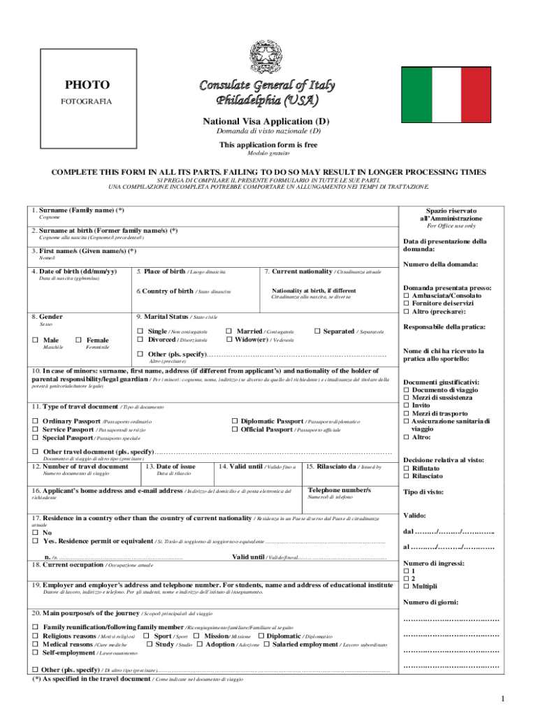 Fillable Online PHOTO Consulate General of Italy FOTOGRAFIA ...