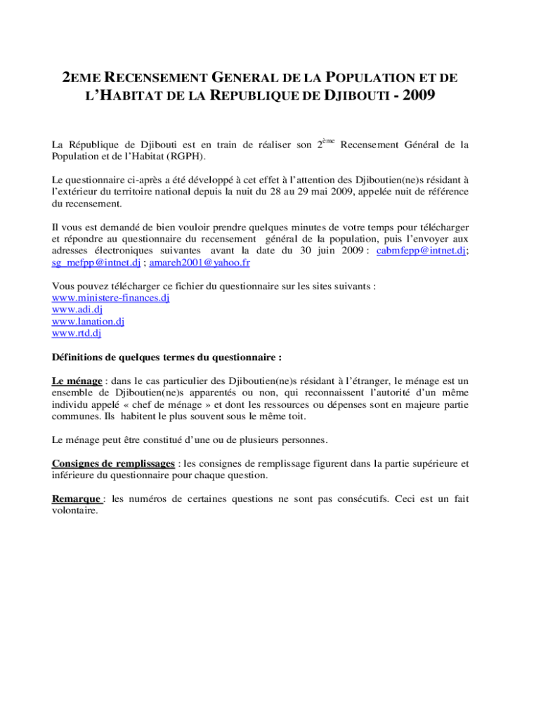 Fillable Online Recensement general de la population et de l'habitat (RGPH ... Fax Email Print ...